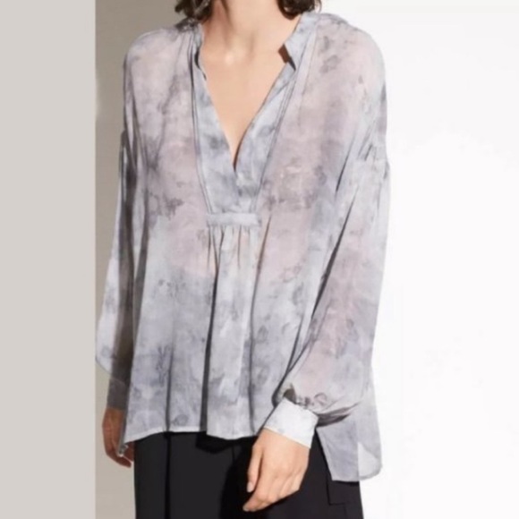 Vince | Tops | Vince Watercolor Shirred 0 Silk Blouse Size S | Poshmark